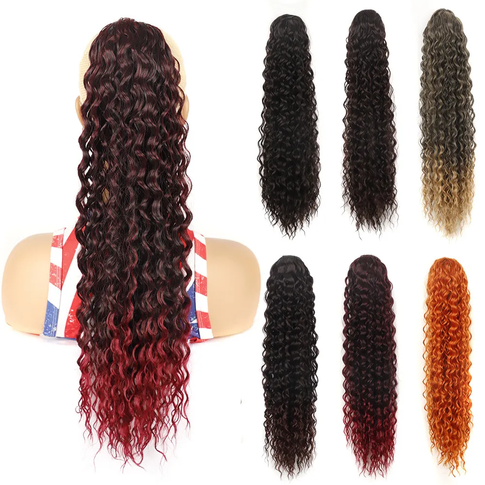 16, 22, 30 Long Deep Curly Drawstring Ponytail Wig for Women with Net ...