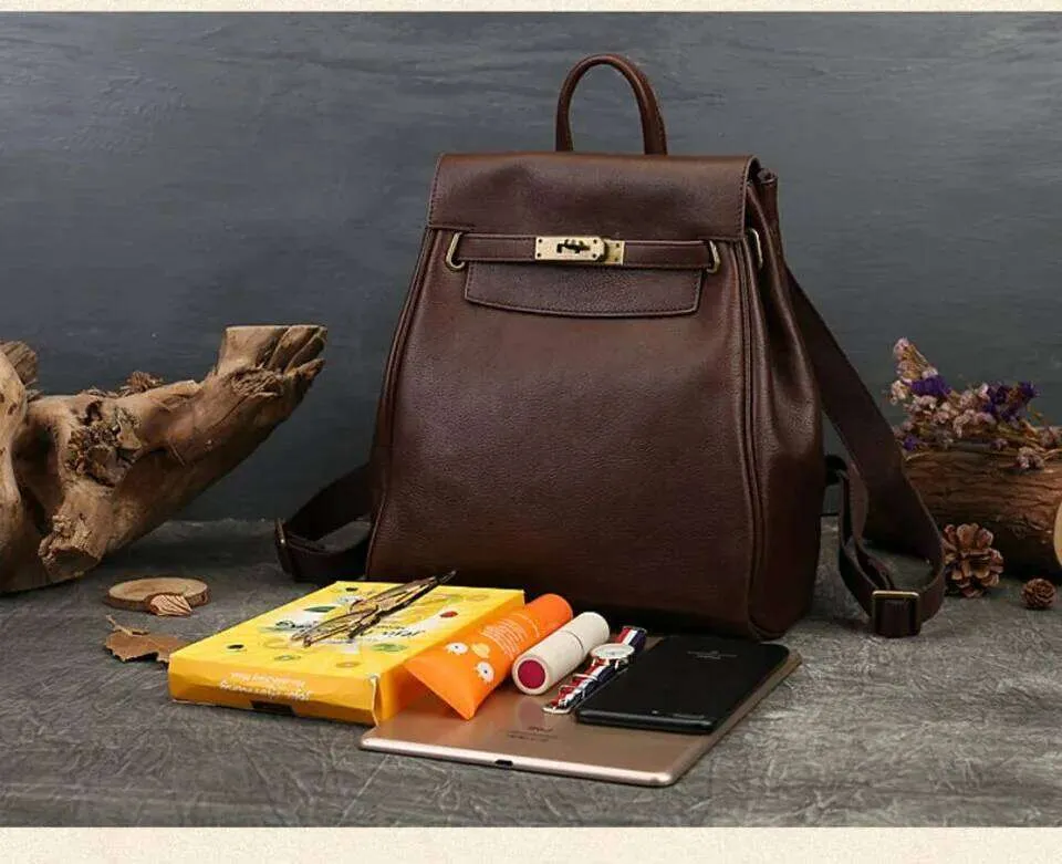 Luxury Leather Backpack For Women, Classic Fashion Large Shoulder Bag ...