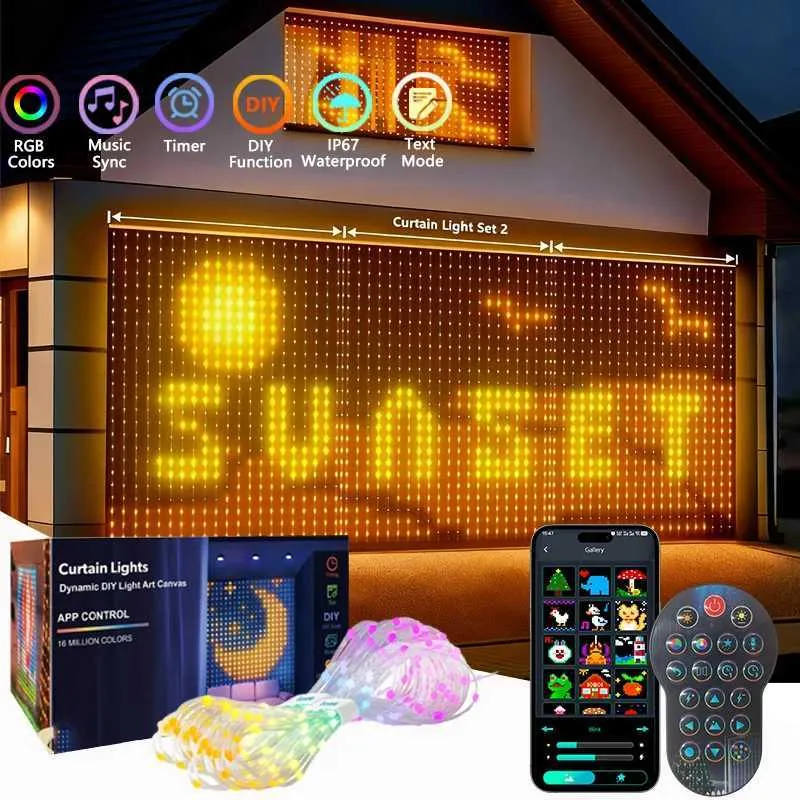 Smart Curtain Lights: RGB LED String Lights with DIY Pattern, Text ...