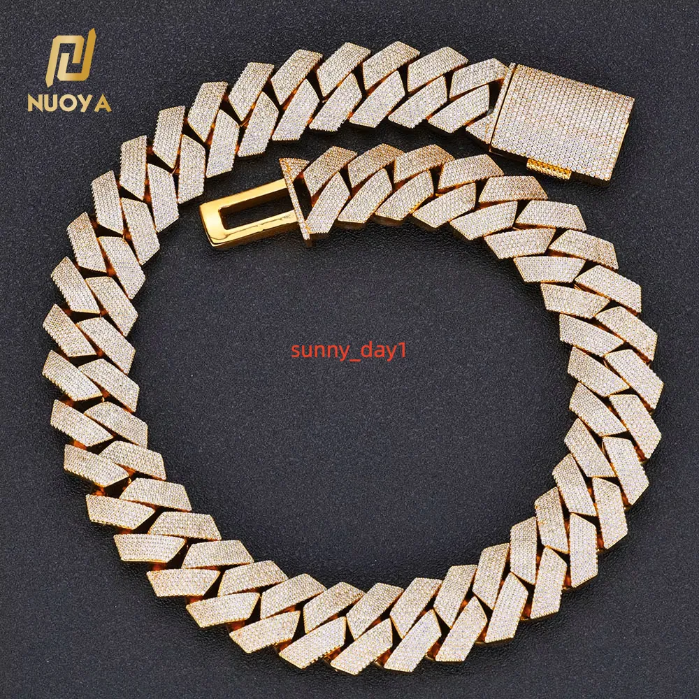NUOYA 25mm Chunky Cuban Link Chain 6 Row Full Diamond Iced Out Prong ...