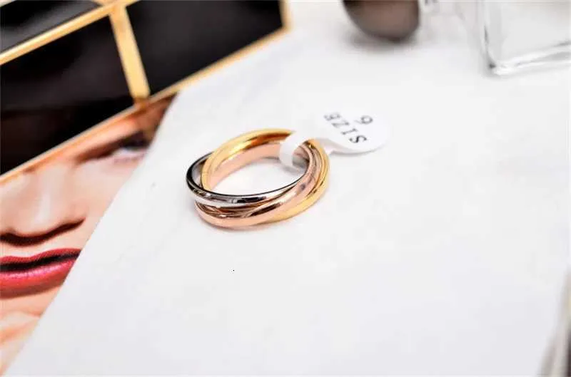 Classic Gold Color Triple Rolling Ring Three-In-One Set Stainless Steel ...