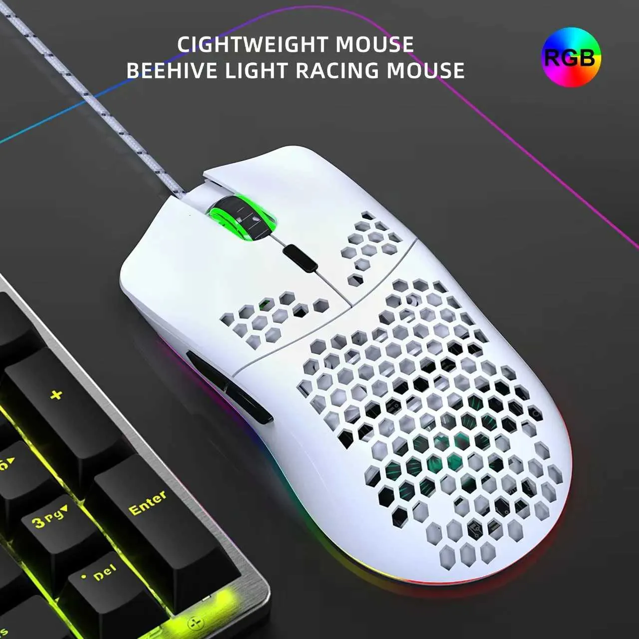 White Gaming Mouse RGB Lighting OneHole Design Ro Programming Wired ...