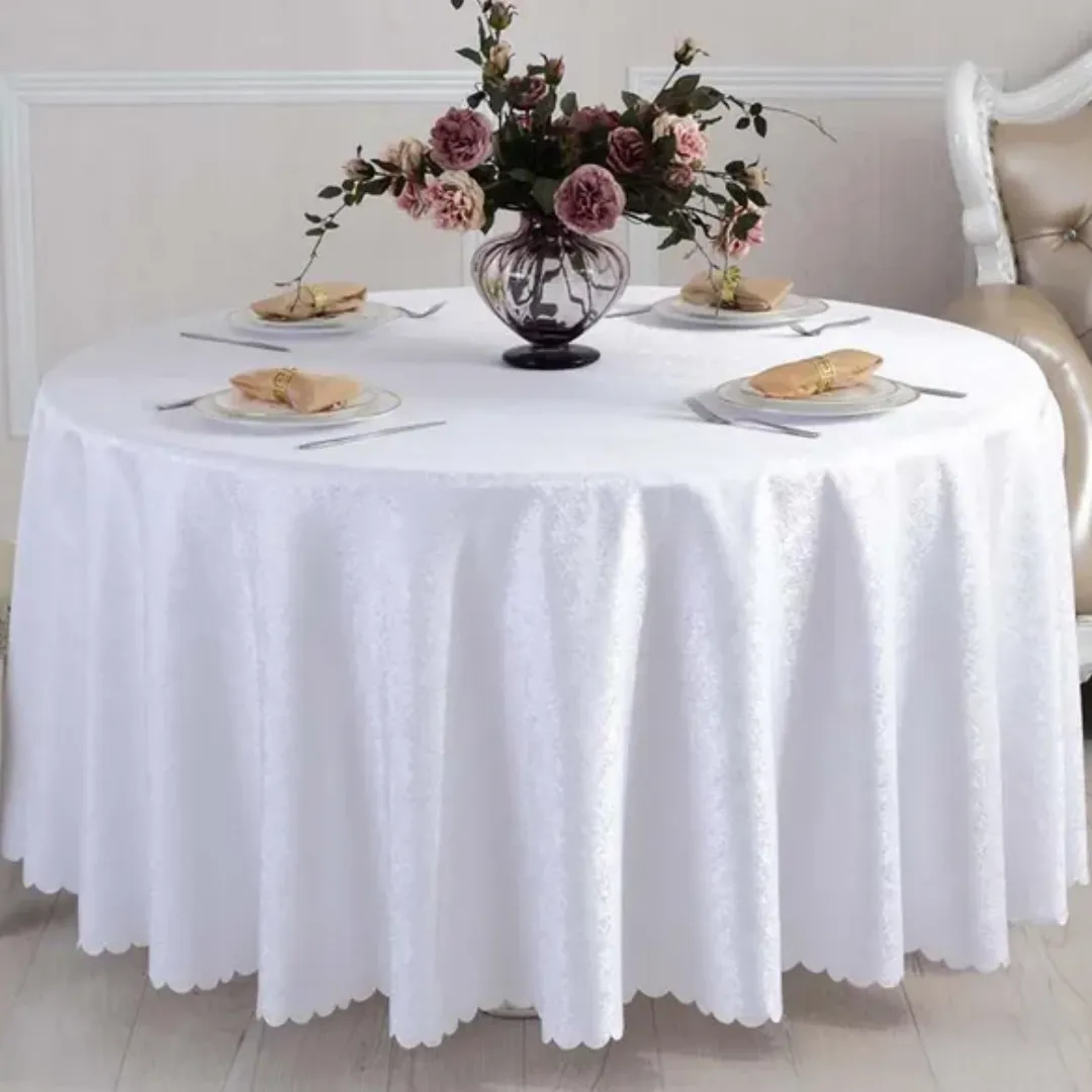 Classic Round Jacquard Table Cover for Hotel Tables, Smooth White 71x71 ...