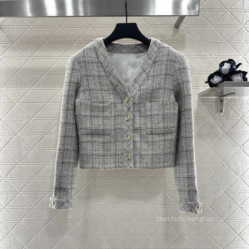 Women's Designer Brand Leather & Faux Plaid Woven V-Neck Long Sleeve ...