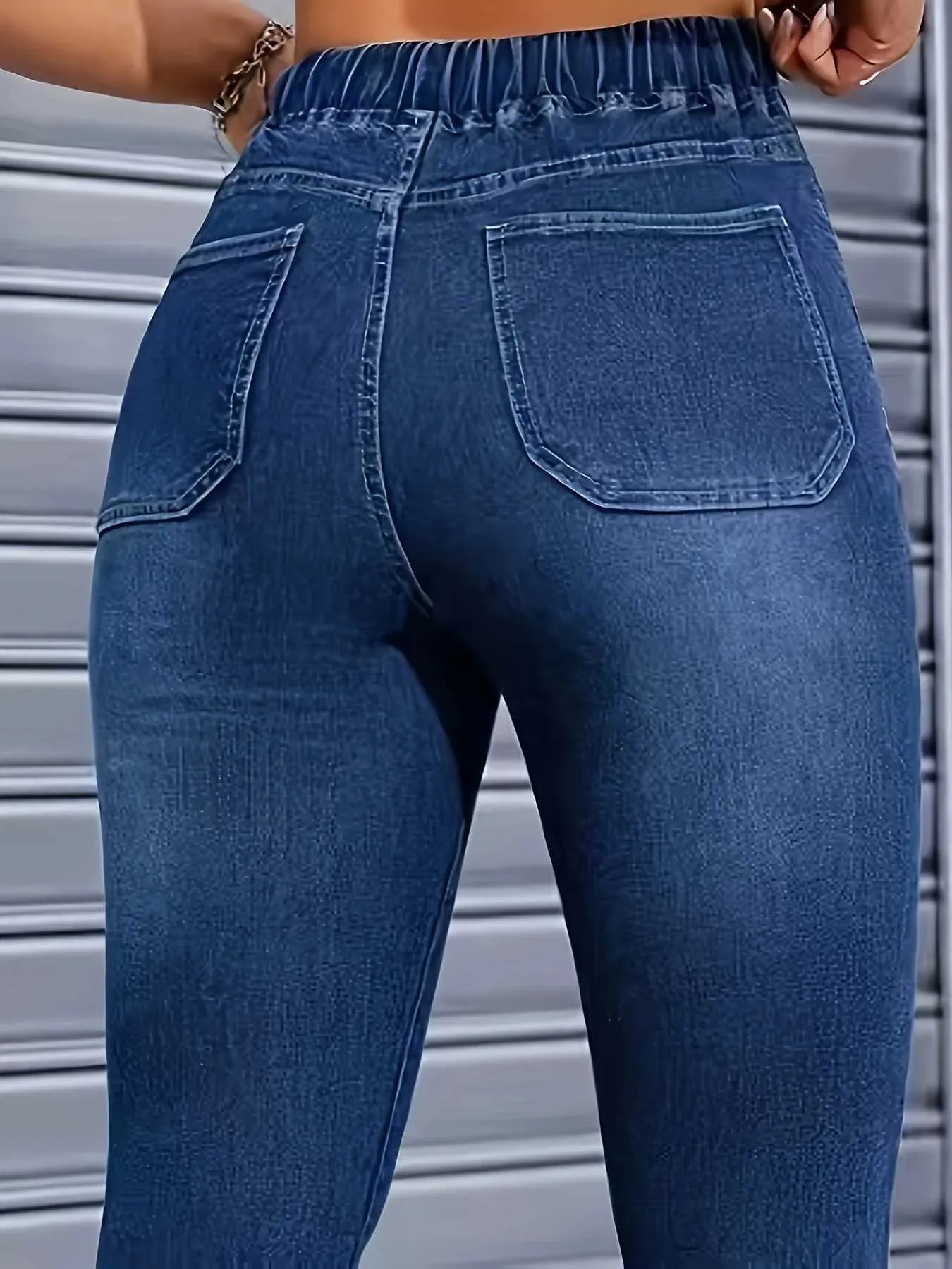 Women's High-Waisted Skinny Jeans with Drawstring Waist, Elastic Cuffs ...
