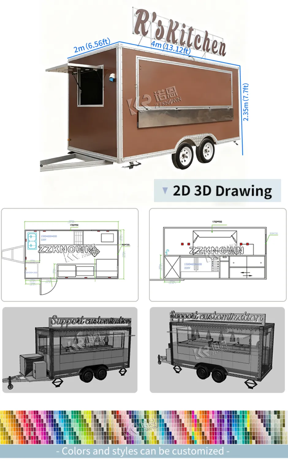 Custom Stainless Steel Mobile Food Trailer Dual Axle Outdoor Kitchen ...