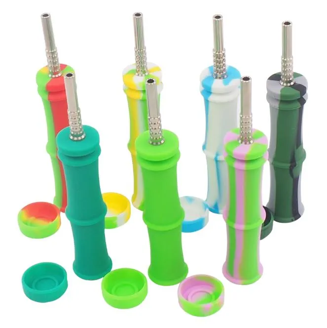 10mm Bamboo Silicone Dab Straw Smoker Barrel Kit With Stainless Steel ...