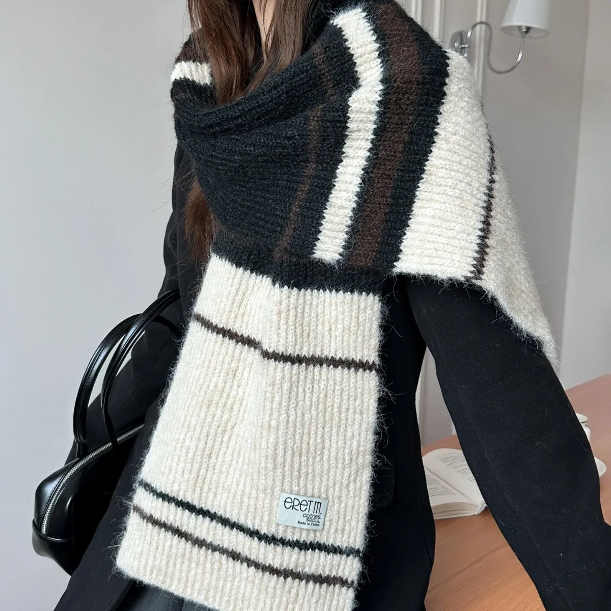 Dopamine Color Matching Knitted Wool Scarf: Women's Winter Widened and ...