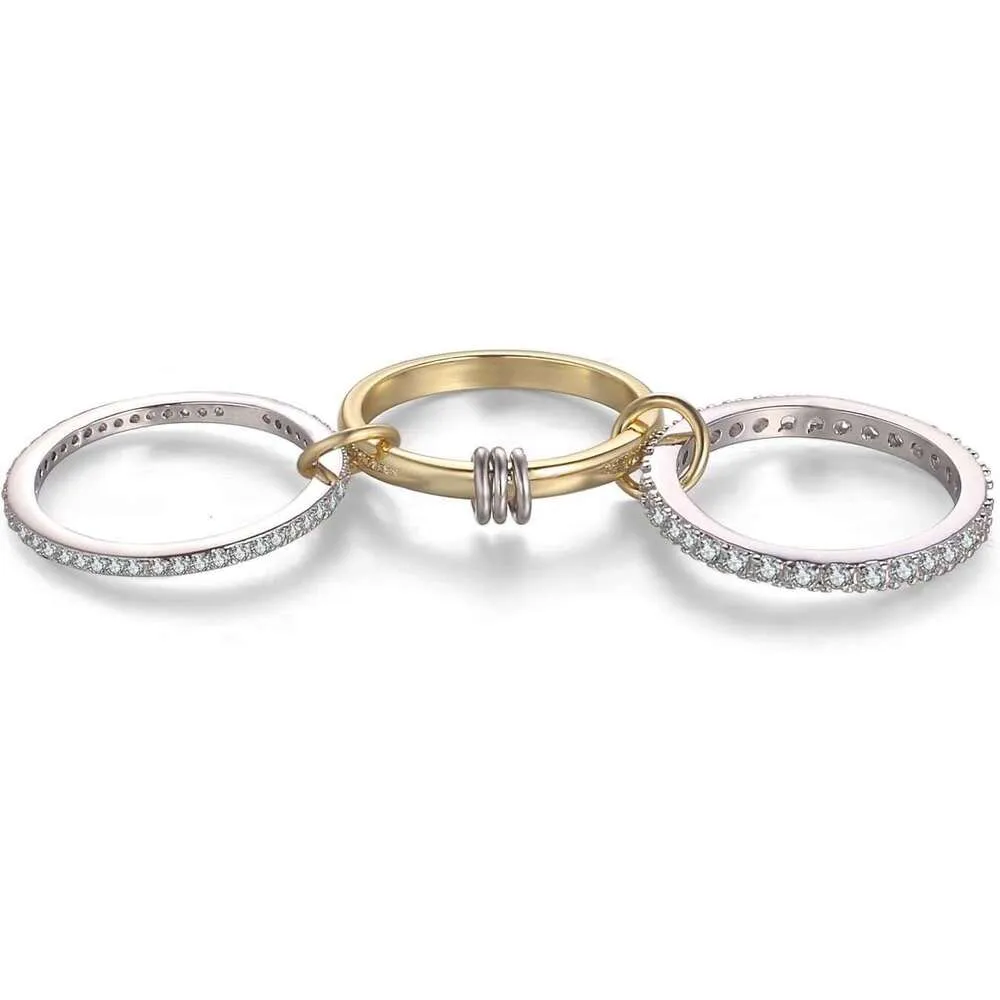 Copper and Gold-Plated Interlocking Ring with Full Diamond Zircon Two ...