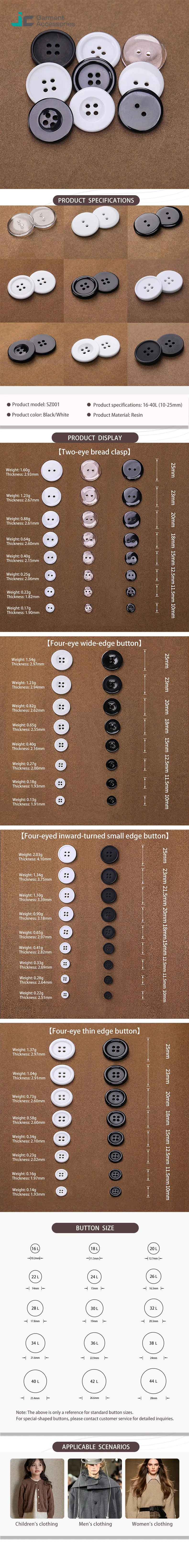 Classic White and Black Button with Four Eyelets - Available in ...