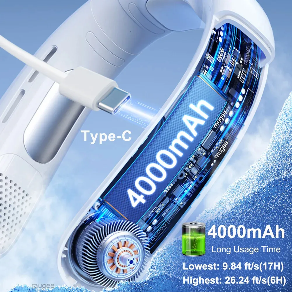 Portable Neck Fan Mini Cooler Bladeless Hanging 4000mAh USB ...