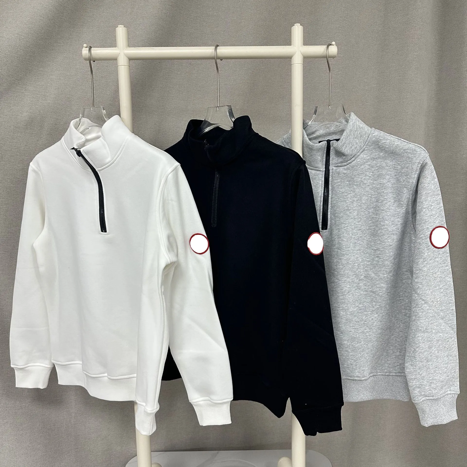 Designer Hoodies Men's Sweaters Cotton Embroidery Half Zip Solid Color ...