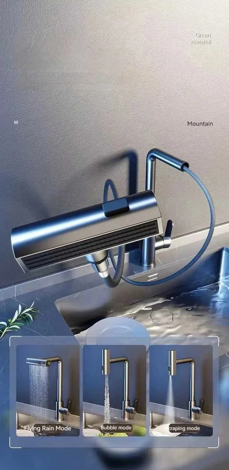 Waterfall Kitchen Faucet Stainless Steel 360 Rotating Pull Down Sprayer ...