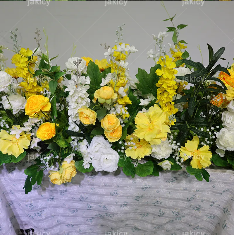 Yellow Luxury Rose Artificial Flower Row, 2m/1m, Wedding Table ...