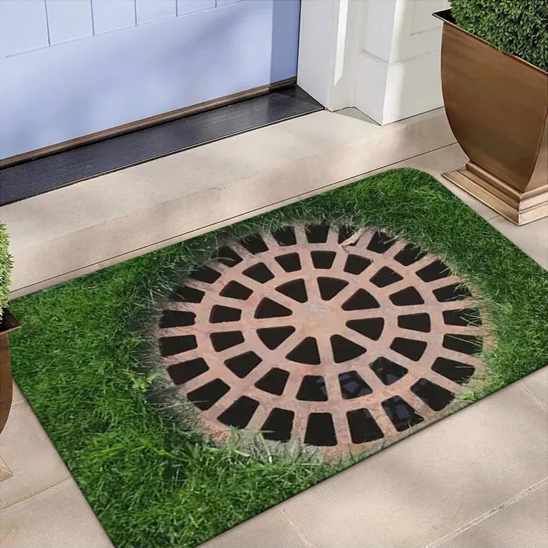3D Illusion Manhole Cover Sewer Ladder Door Mat, Realistic Nonslip ...