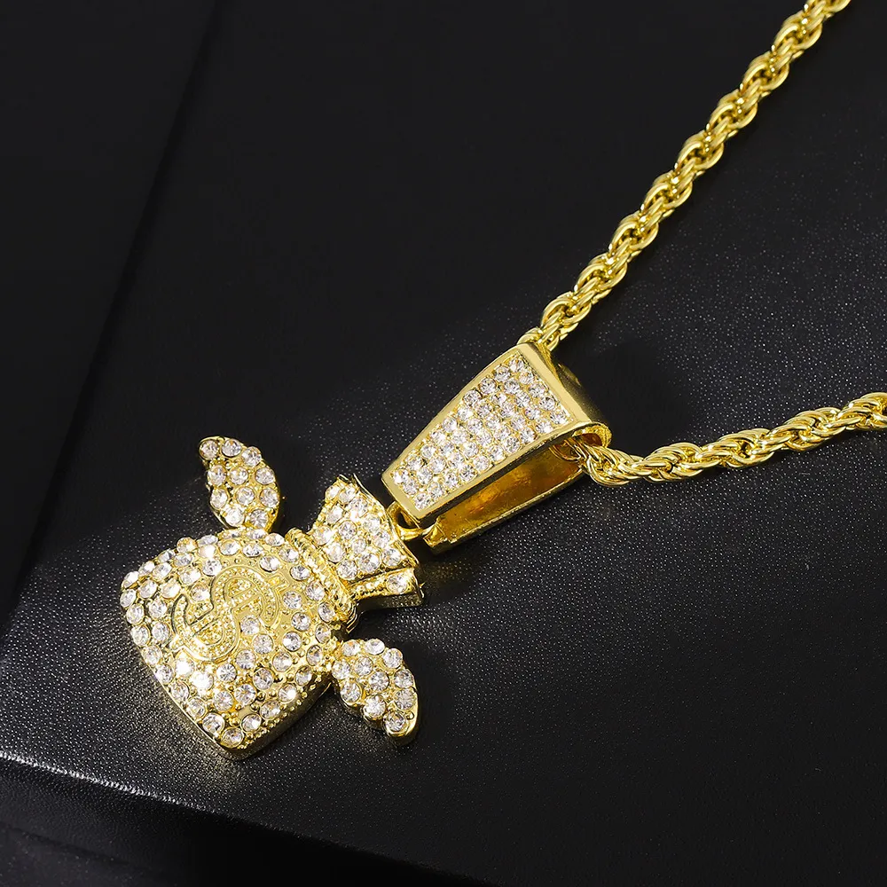 Diamond Necklace: Hip Hop Wings Money Bag Cuban Chain Pendant with Full ...