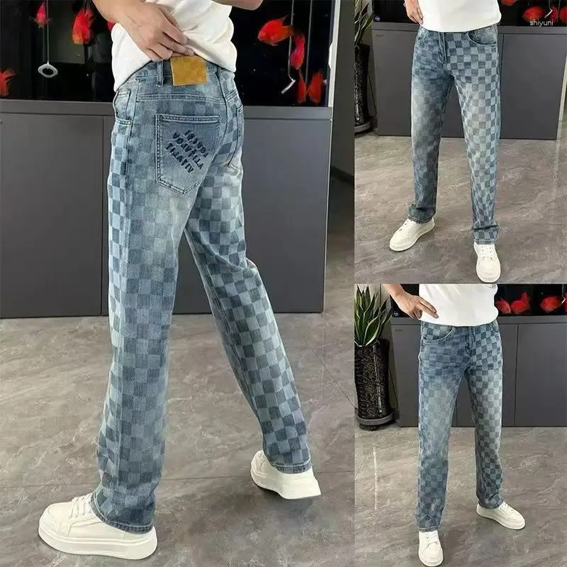 Men's Spring/Summer Jeans: Trendy Brand, Checkered Pattern, Versatile ...