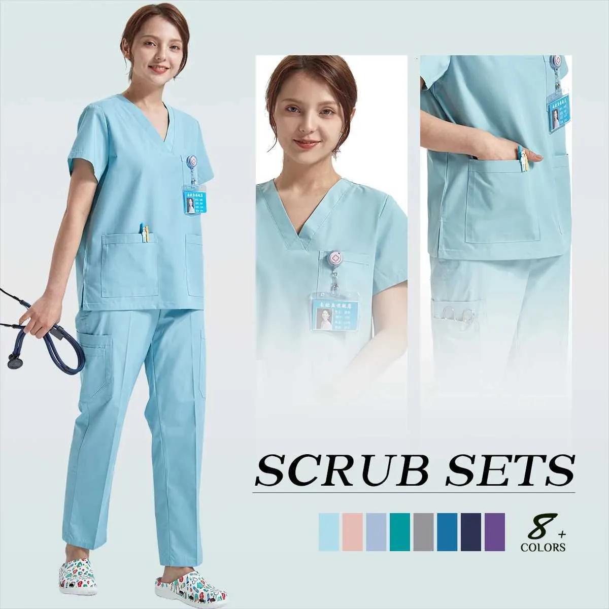 Sanitary Medical Uniforms Nursing Scrubs Set Basic Pro Heather Clinical ...