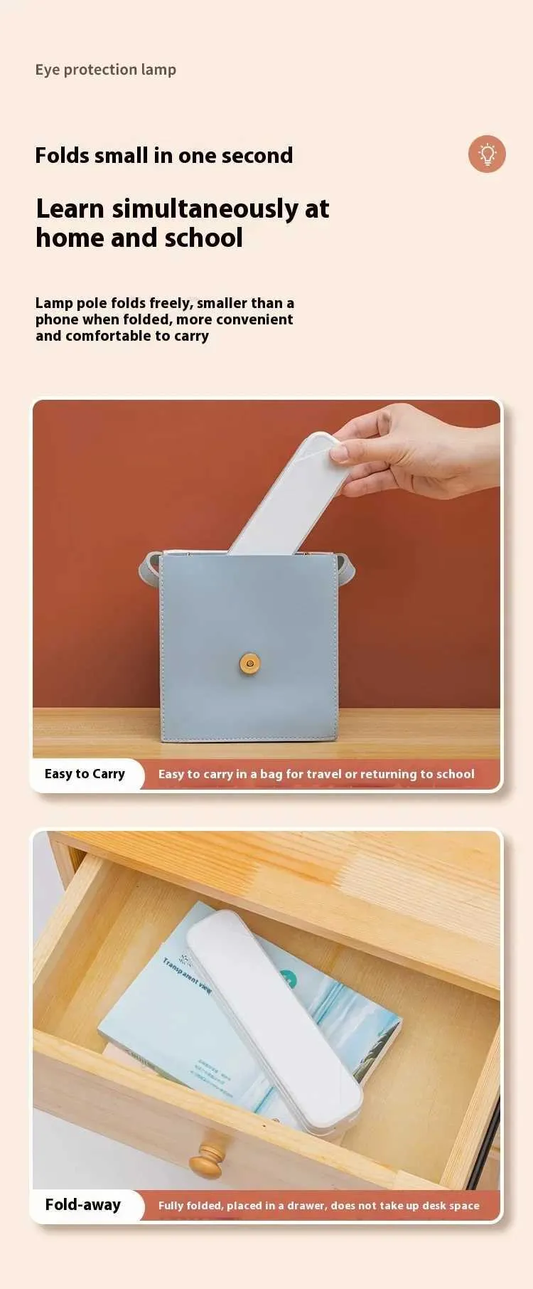 Foldable Eye-Caring LED Desk Lamp, USB Rechargeable Dimmable Study Lamp ...