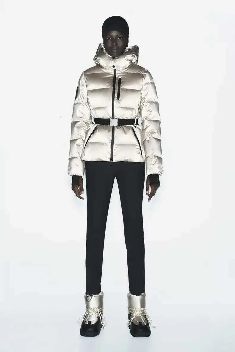 Warm Cotton Jacket Ski Suit with Belt, Stand Collar, Winter Outerwear ...