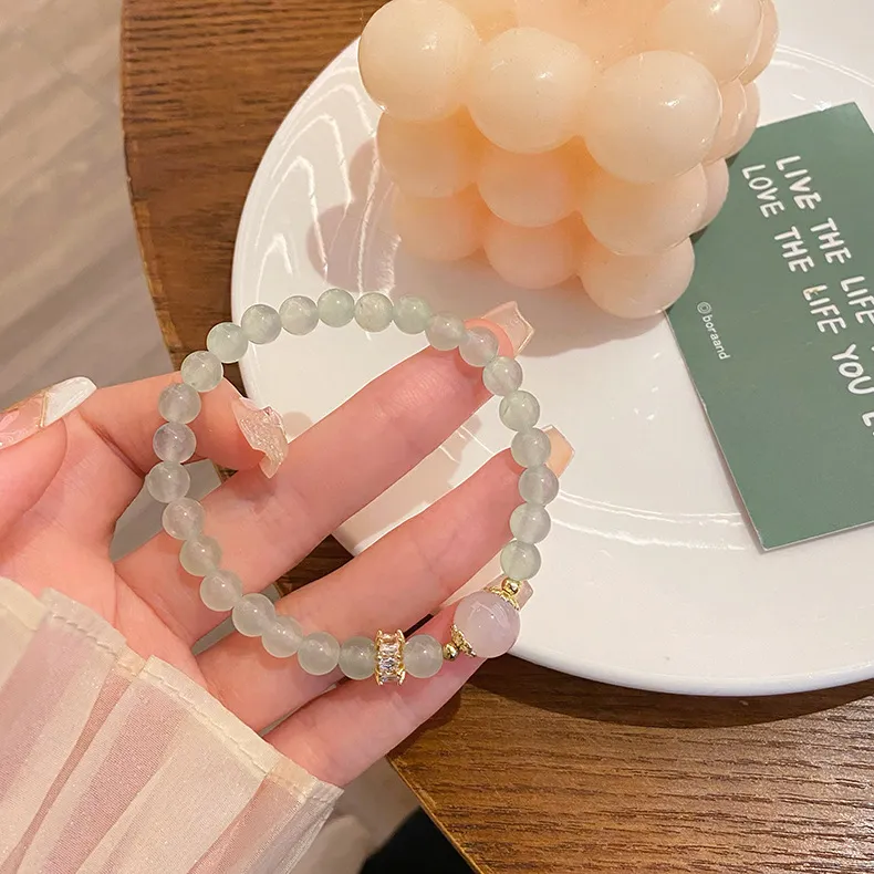 Charming Student Beaded Hand Chain With Soft Pink Crystals From Yuanboo ...