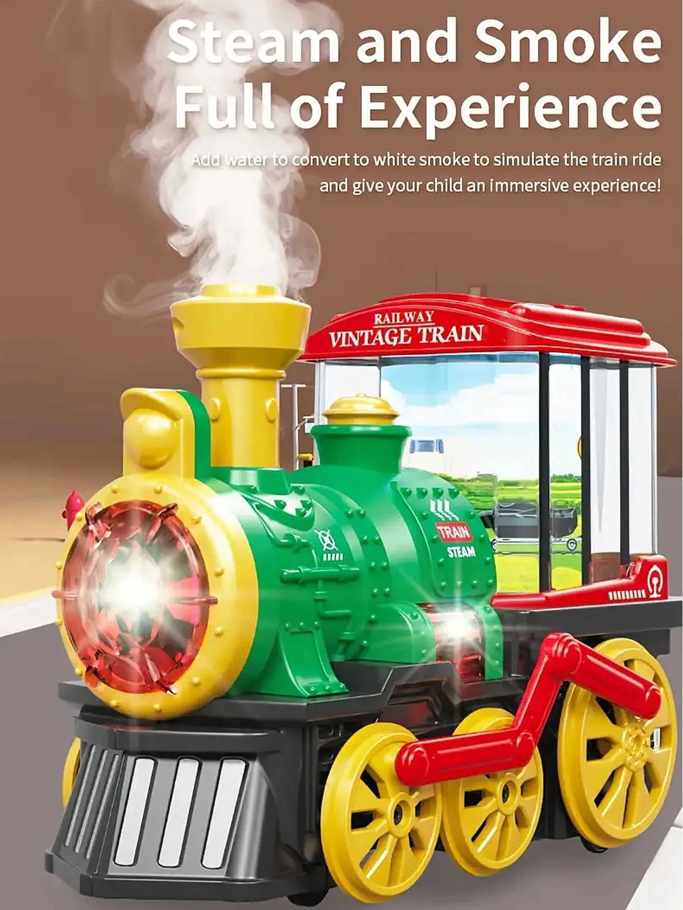 Electric Steam Train Toy Crash Truck with Locomotive Smoke, Lights, and ...