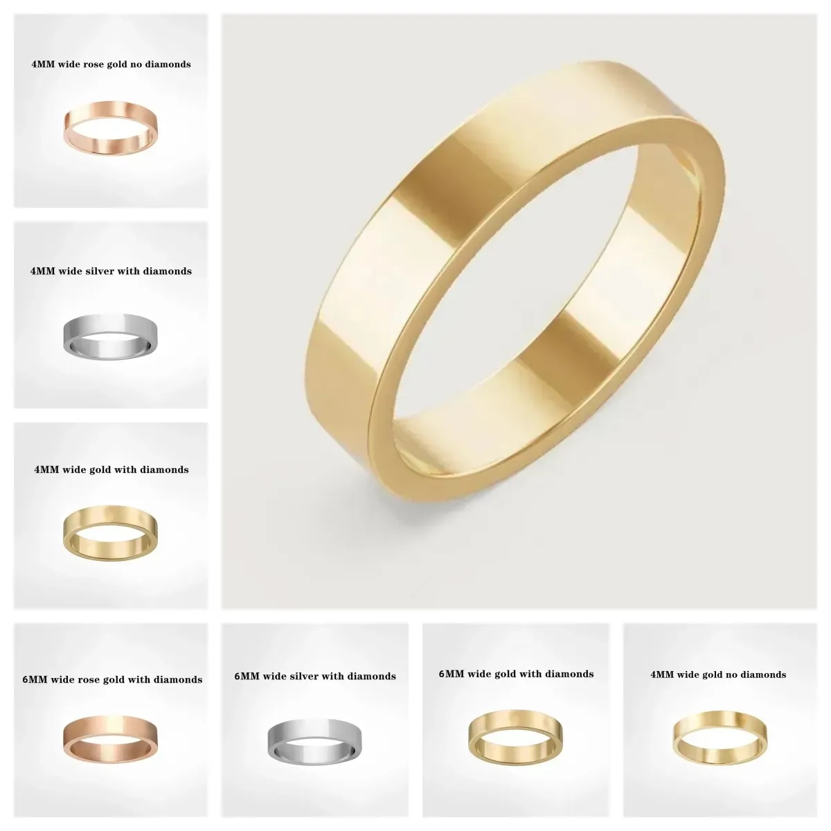 Brand Titanium Steel Rings 4mm 6mm Silver & 18K... From Design ...