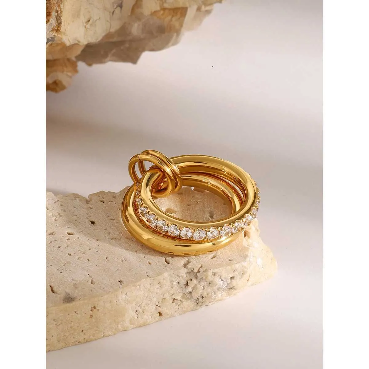 Youthway Minimalism Glossy Shine Stainless Steel Ring with White Cubic ...