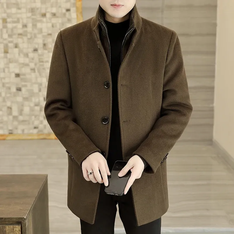 Mens Long Wool Coat High Quality Trendy Fashion Handsome Solid Color ...