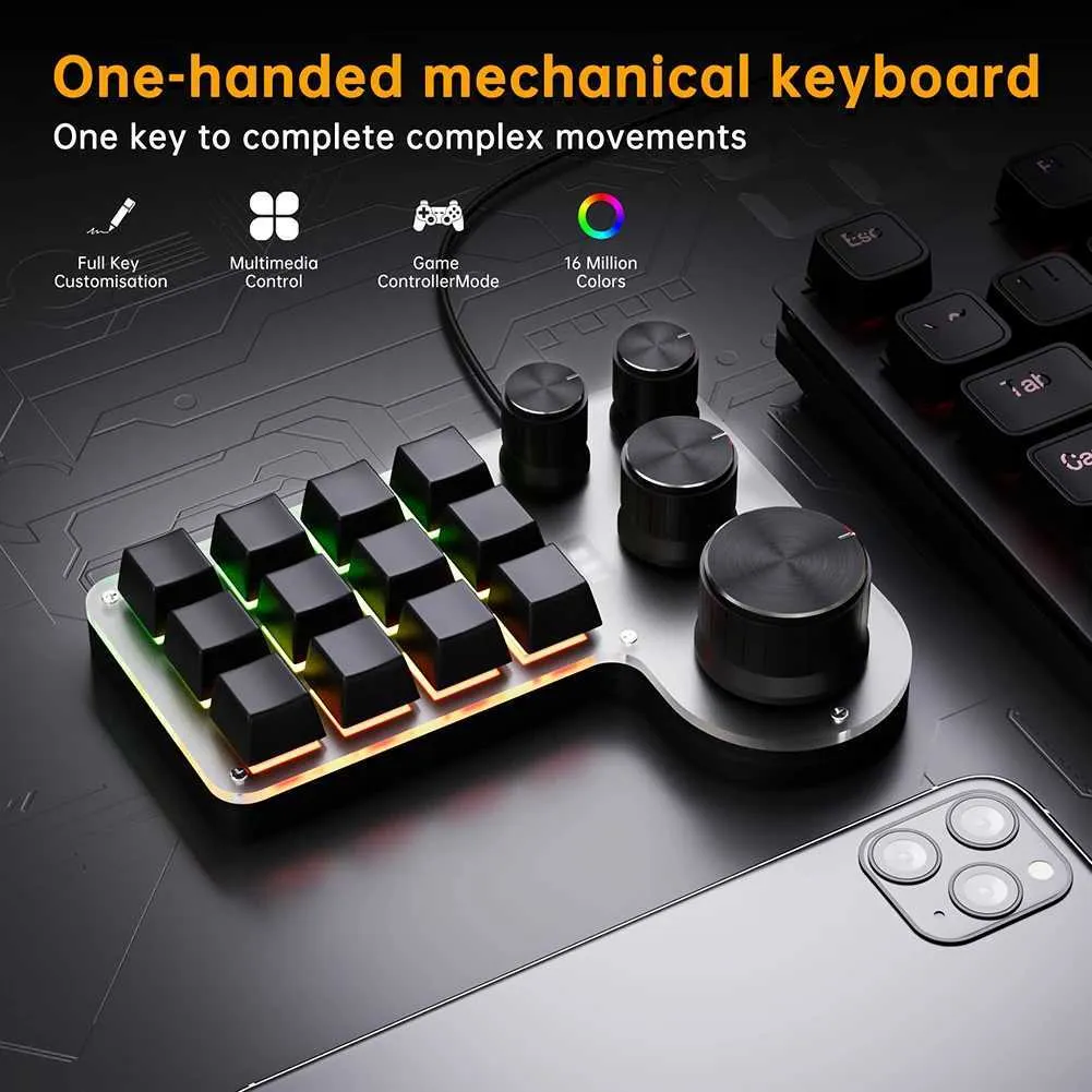 12 Keys 4 Knobs Mechanical Gaming Keyboard USB WiredCpatible ...