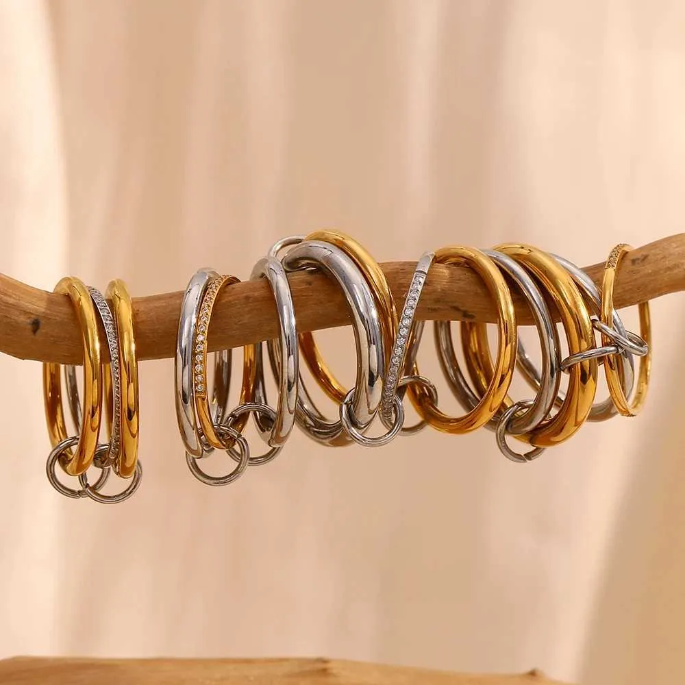 EBbelle Stainless Steel Mix Color Rhinestone Multiple Layers Rings 18K ...