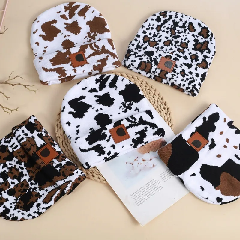 Cow Print Beanie Winter Hat Classic Brand, Unisex Bonnet, Knitted ...