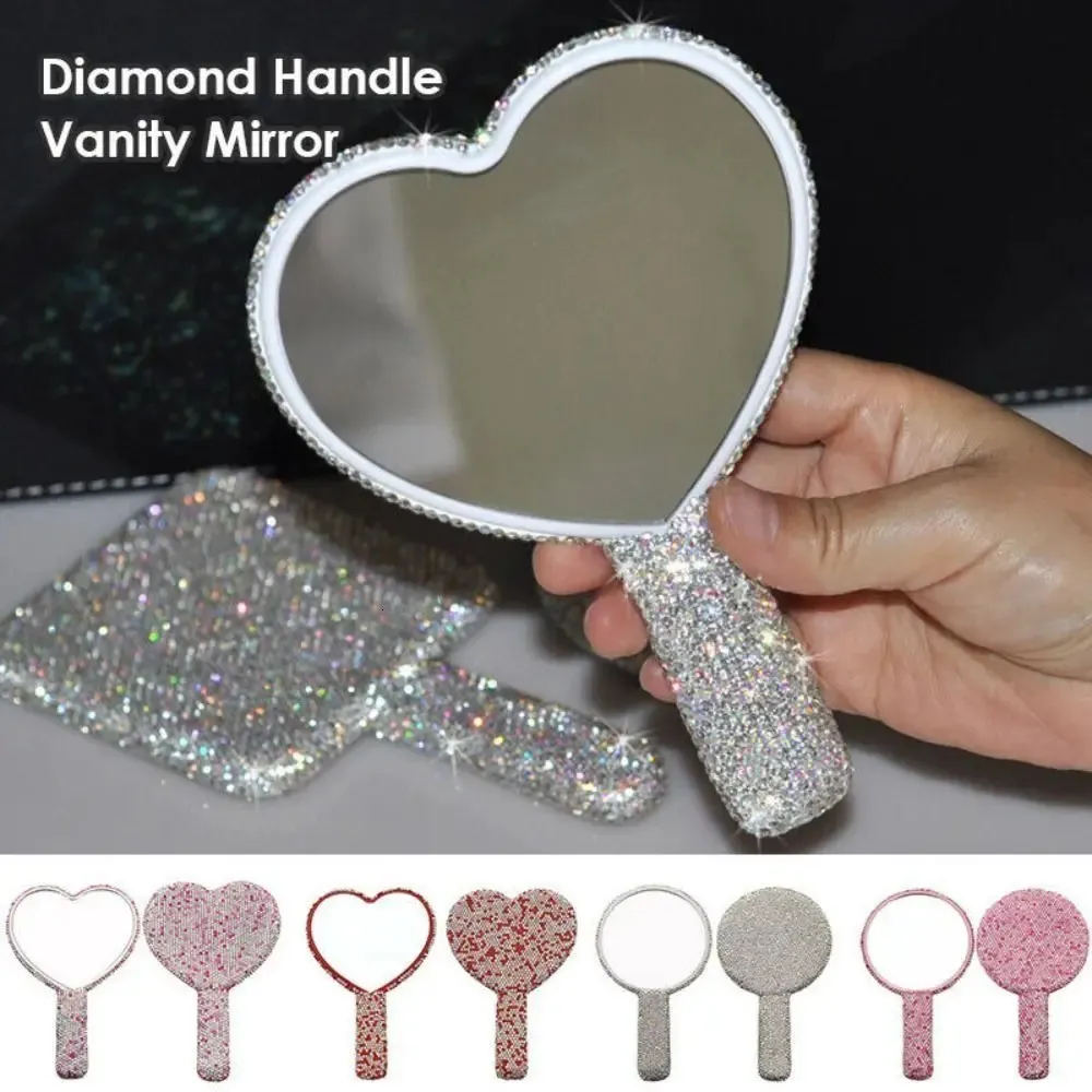 Rhinestone Makeup Mirror with Handle, Shiny Bling Cosmetic Hand Mirror ...