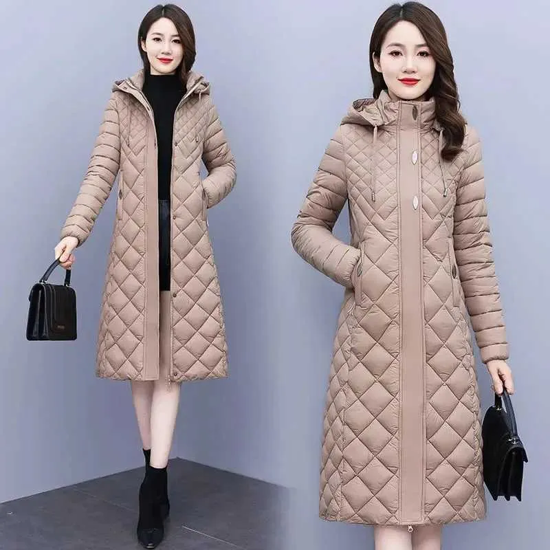 New Women's Light Cotton Padded Long Coat Autumn Winter Jacket ...