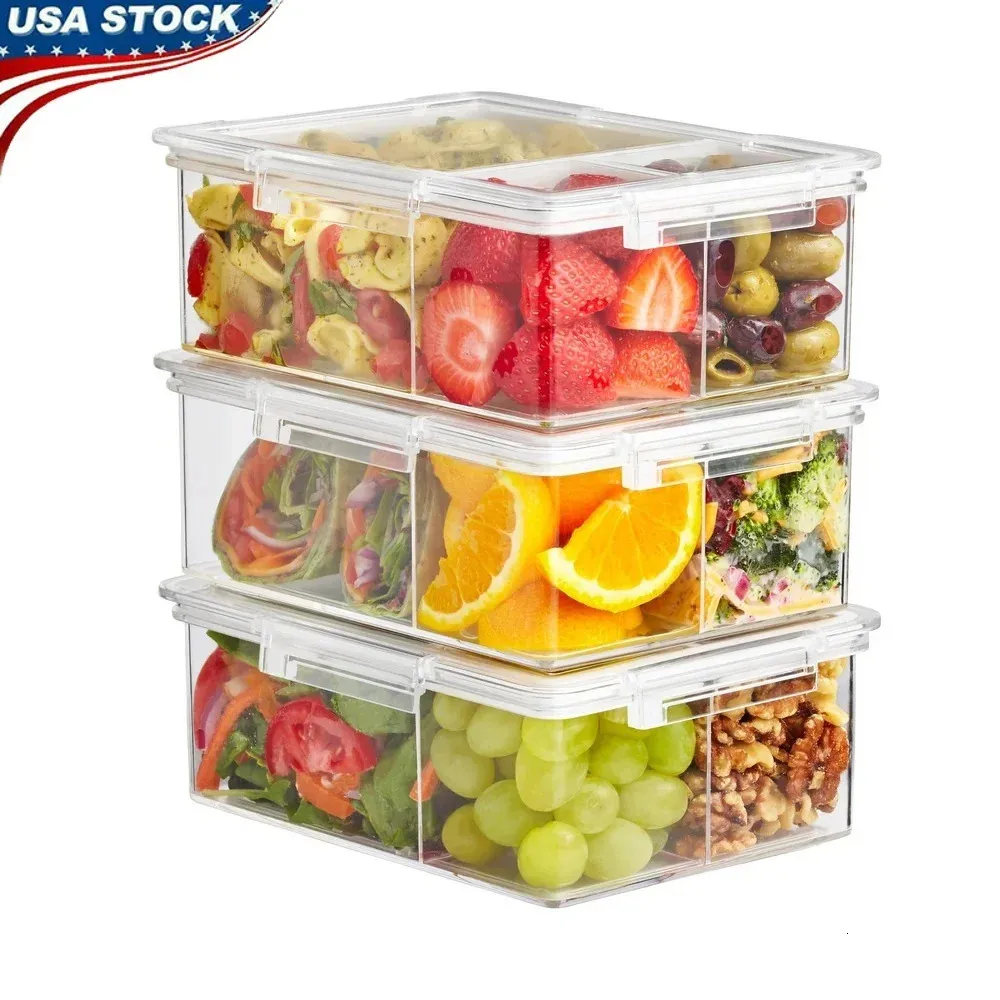 Airtight Bento Box Clear Food Storage Containers, Set of 3, Microwave ...