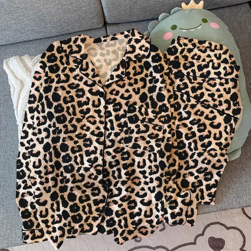 American Retro Leopard Print Womens Pajamas Fashion Hip Cool Milk Silk ...