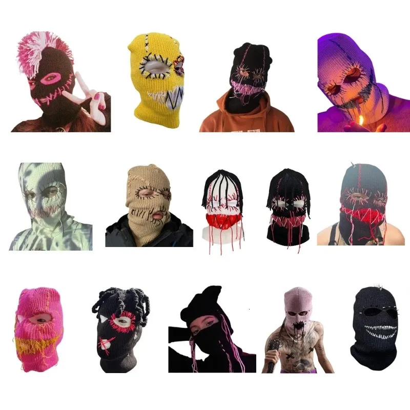 Halloween Balaclava Knit Beanie Hat Scary Teeth Robber Head Covering ...