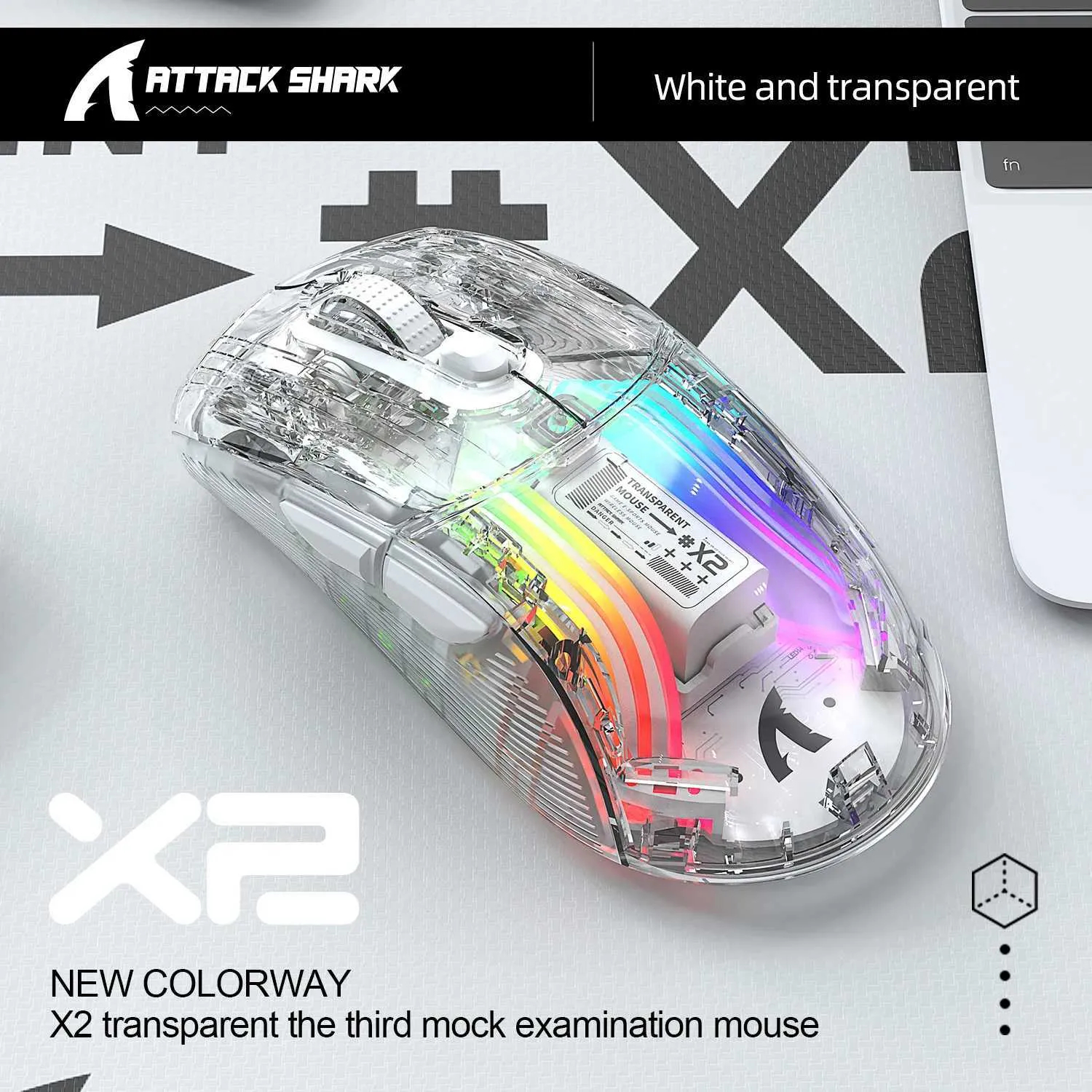 ATTACK SHARK X2 Silent Gaming Mouse Transparent Wireless TriMode RGB ...