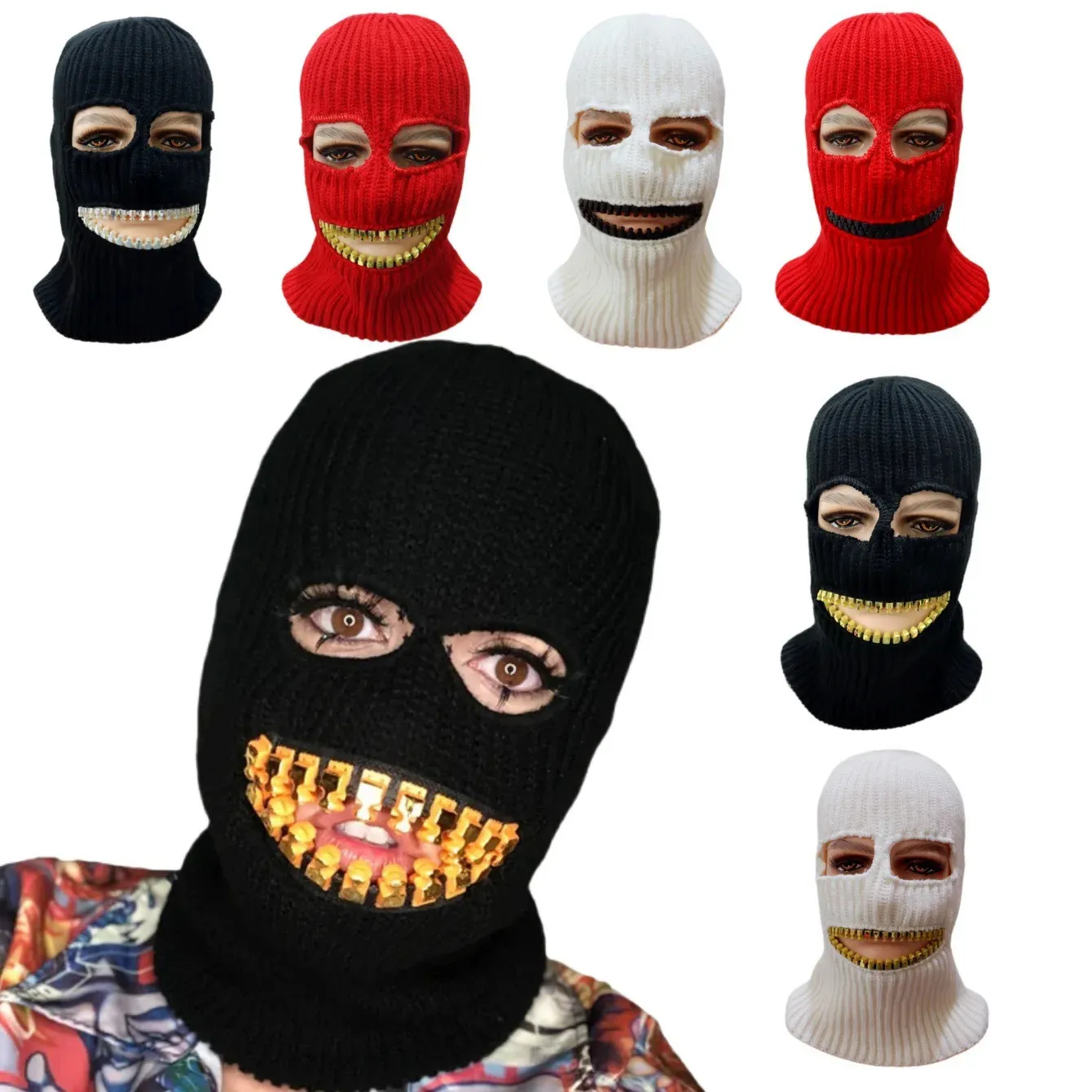 Crossborder Big Gold Tooth Mask Headpiece Knitted Warm Wool Hat Funny ...