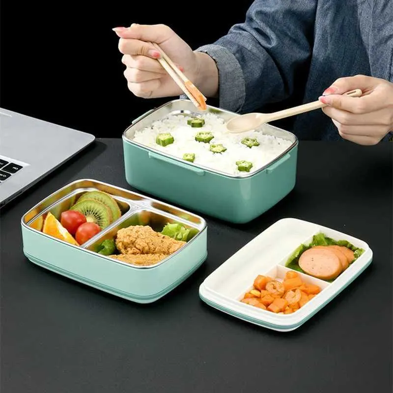 Double Layer Stainless Steel Thermal Lunch Box Sealed Leakproof Food ...