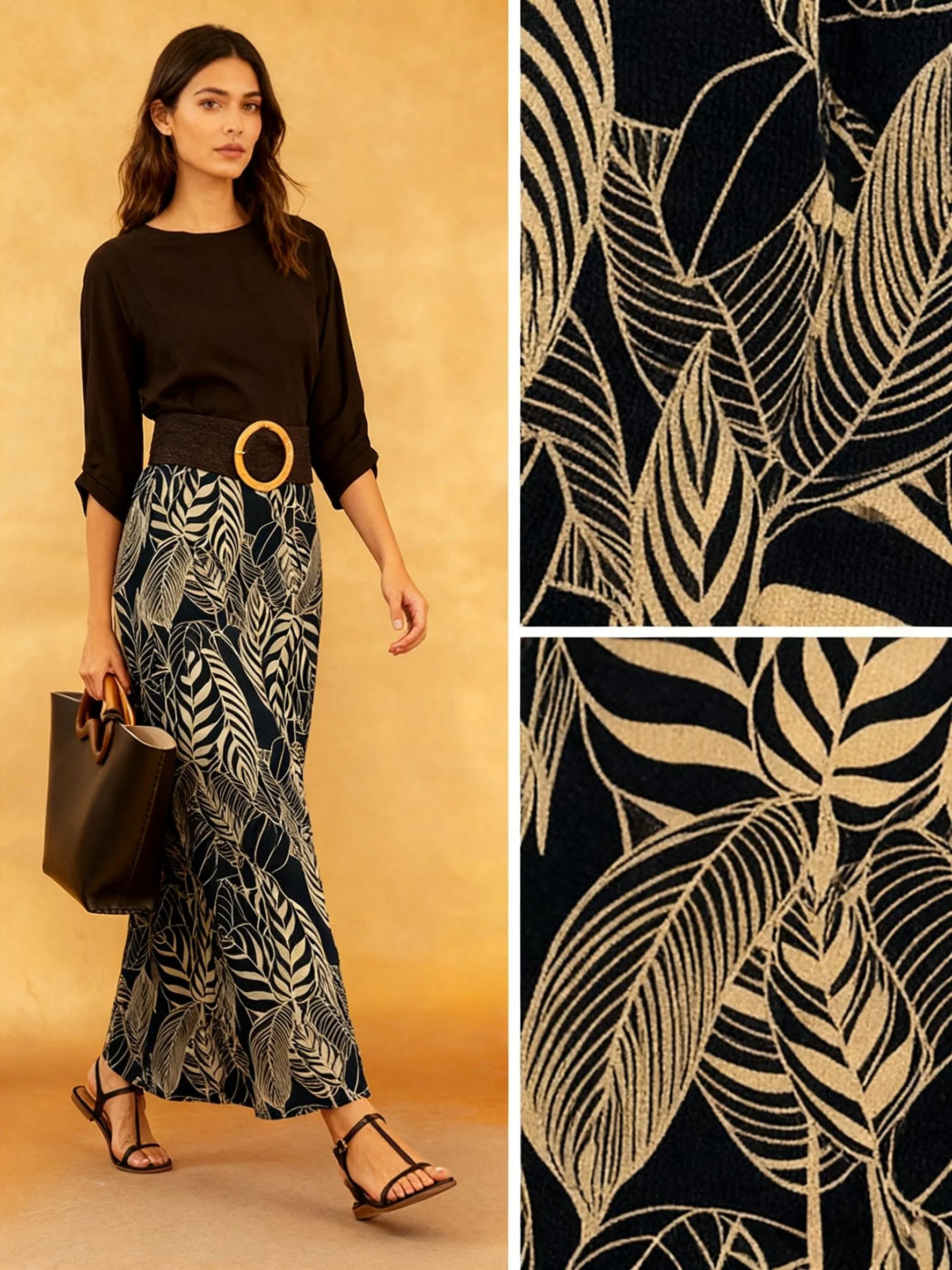 Women's Elegant Leaf Printed Midi Skirt, Autumn & Winter New Fashion ...