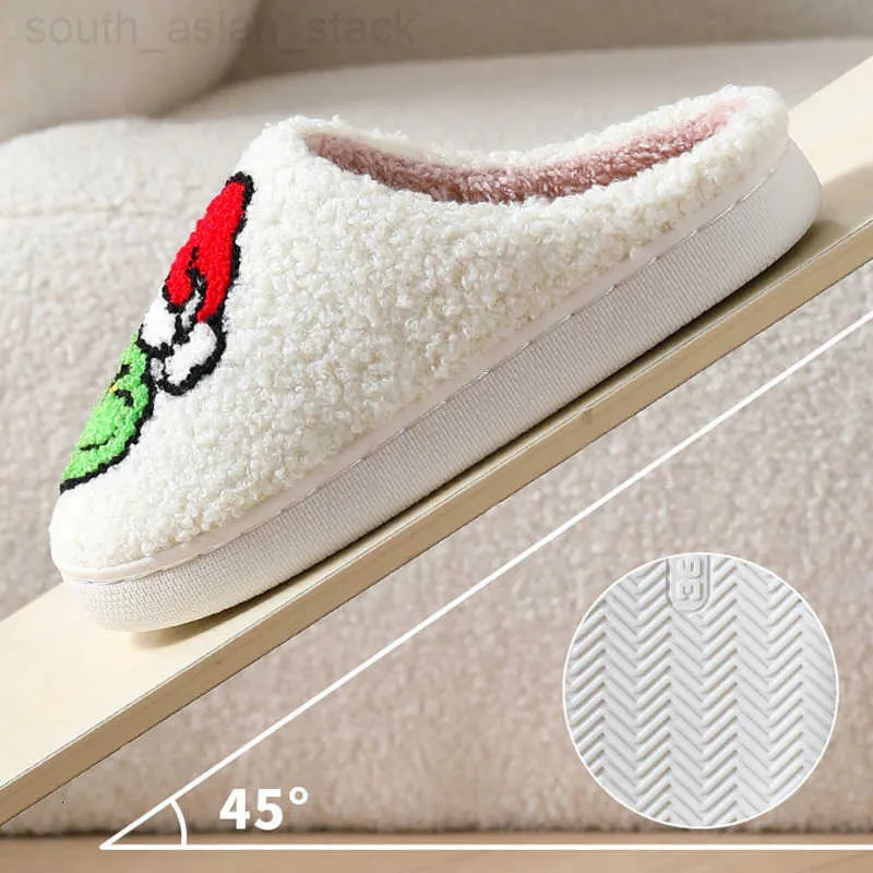 Christmas Cartoon Animation Women's Plush Slides Warm Cotton Winter Non ...