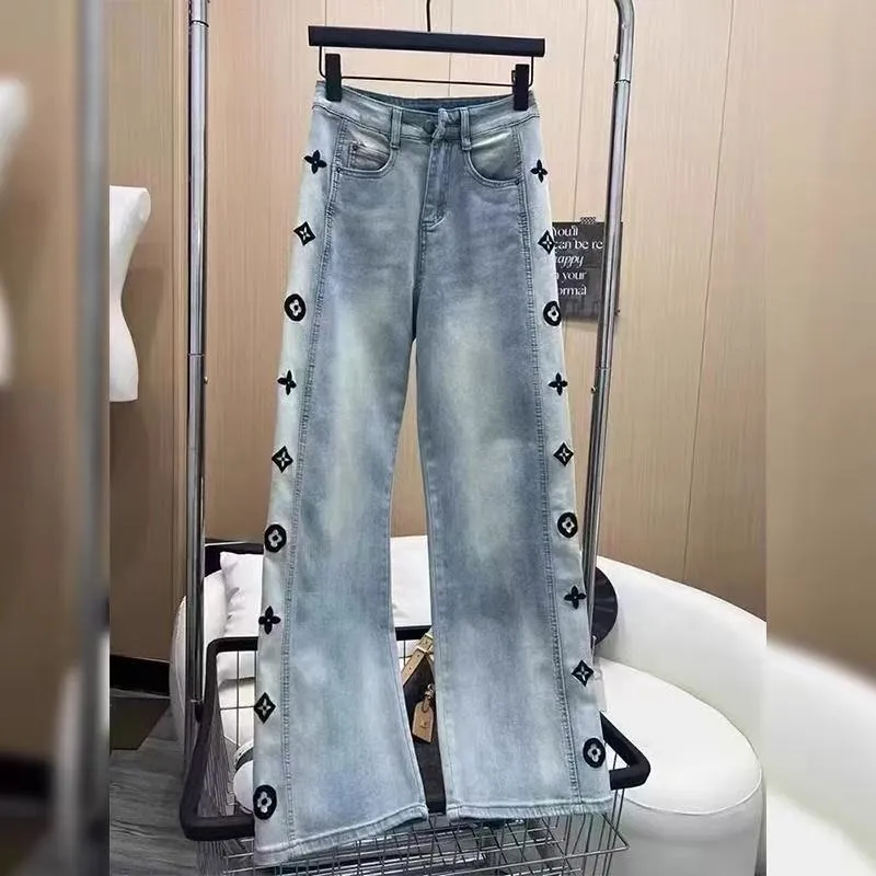 Women's Vintage Washed High-Waisted Straight-Leg Wide-Leg Jeans with ...