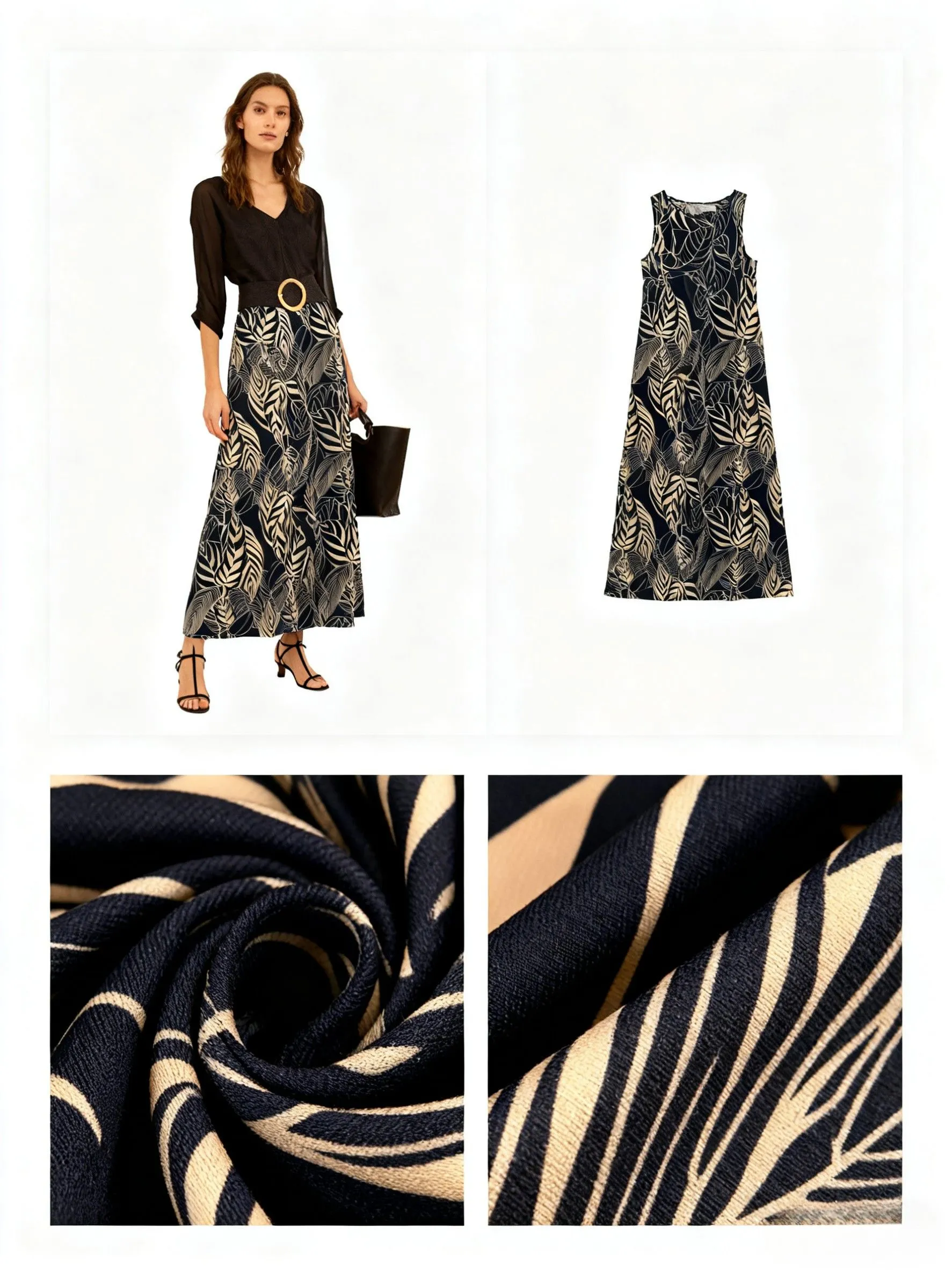 Women's Elegant Leaf Printed Midi Skirt, Autumn & Winter New Fashion ...