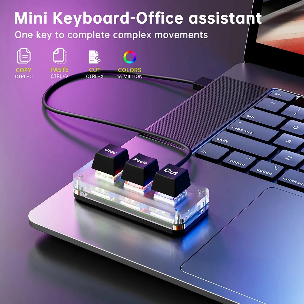 RGB Mini Cut Copy Paste Keyboard 3Key Gaming Keypad USB TypeC ...