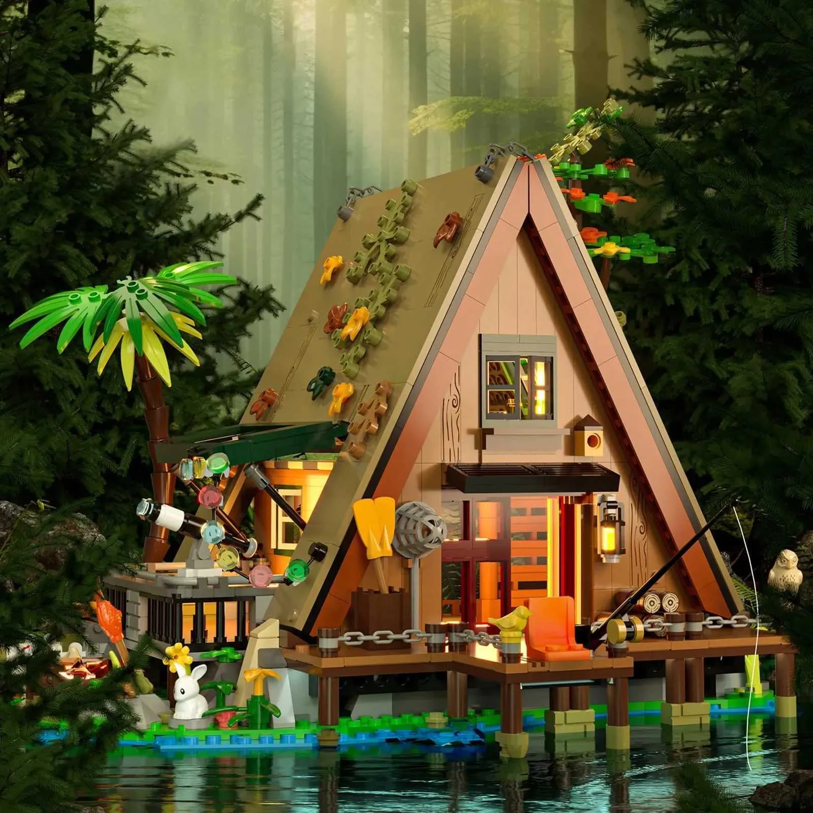Forest House Building Blocks With Led Light, Tree Cabin Display Set ...