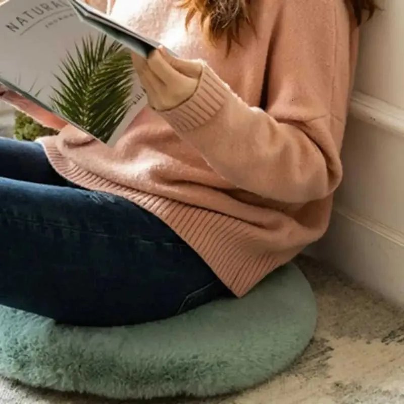 45cm Plush Seat Cushion Soft Imitation Rabbit Fur Thicken Round Seat ...