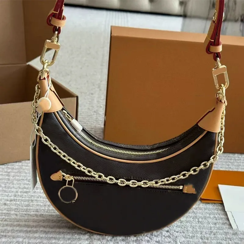 Leather Shoulder Bag, Designer Loop Handbag for Women, Half Moon ...