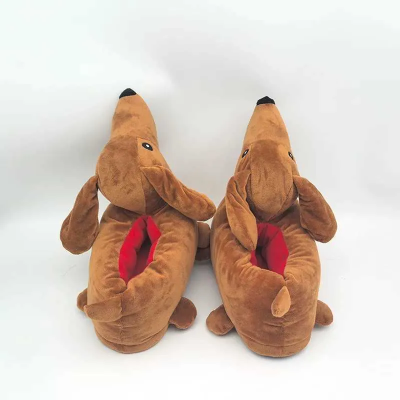 Treasuringu Dachshund Plush Slippers, Cartoon Weiner Dog Non-Slip Fuzzy ...