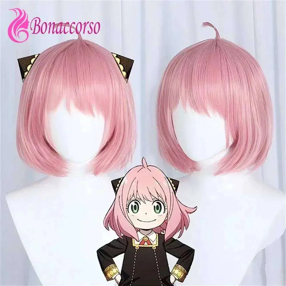 Spy Family Anya Forger Anime Cosplay Pink Bob Synthetic Short Straight ...